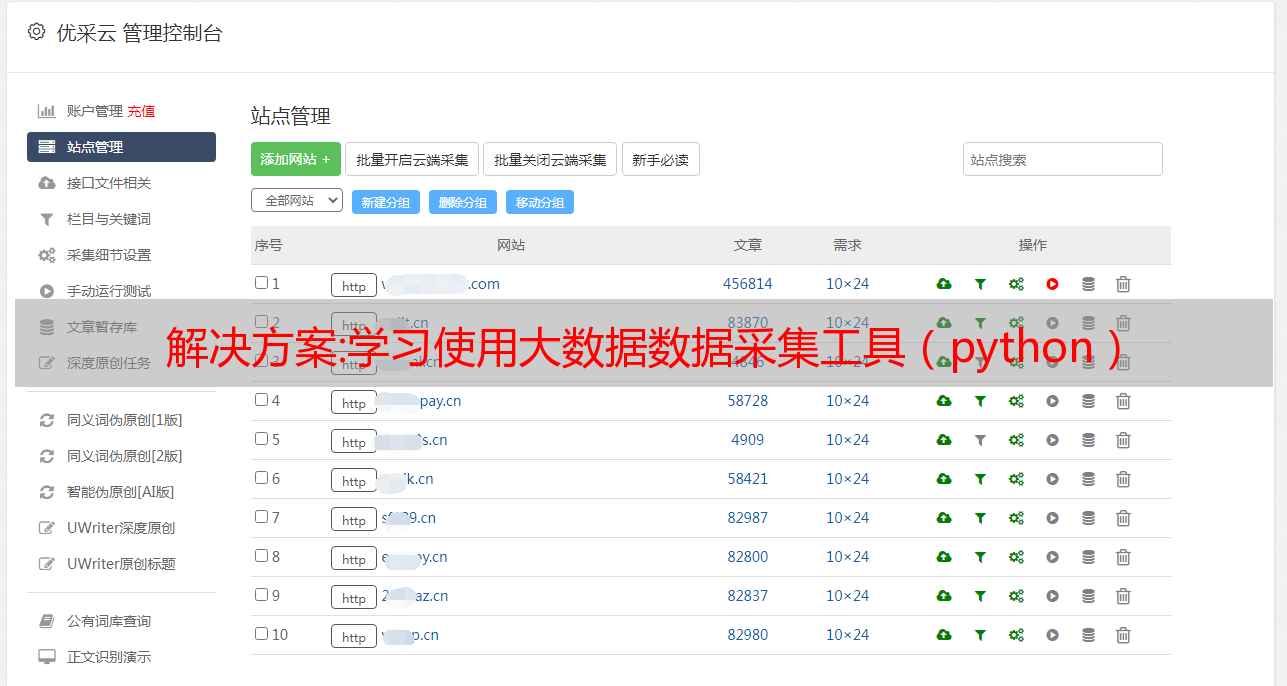 解决方案学习使用大数据数据采集工具(python) 优采云自动文章采集器